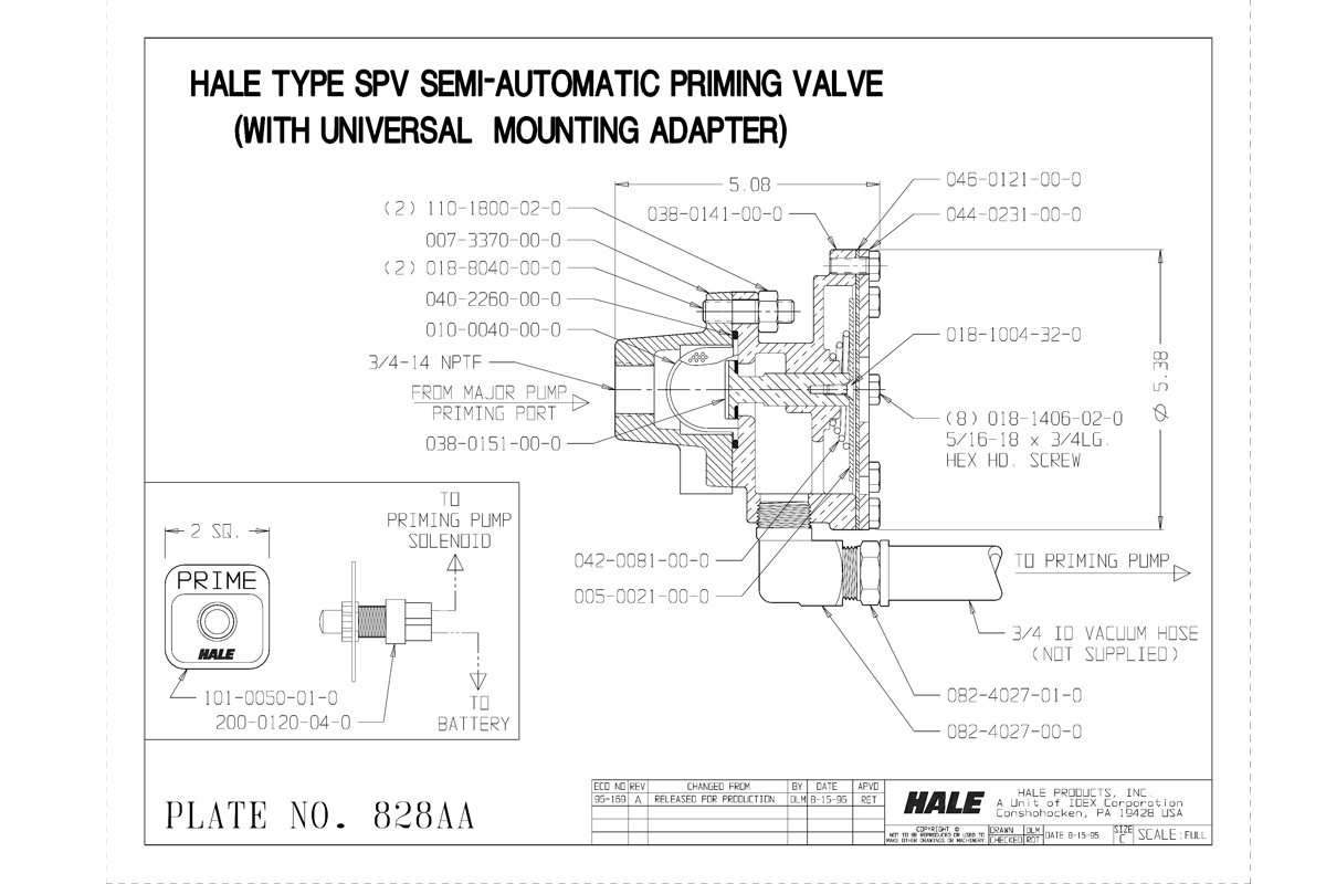 Hale ESP Primer Parts, SPV Universal Mount Priming Valve Assembly, 538 ...